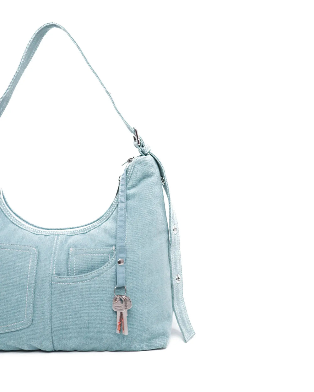 SIGNATURE POCKET HOBO BAG IN LIGHT WASH DENIM - TSL Singapore