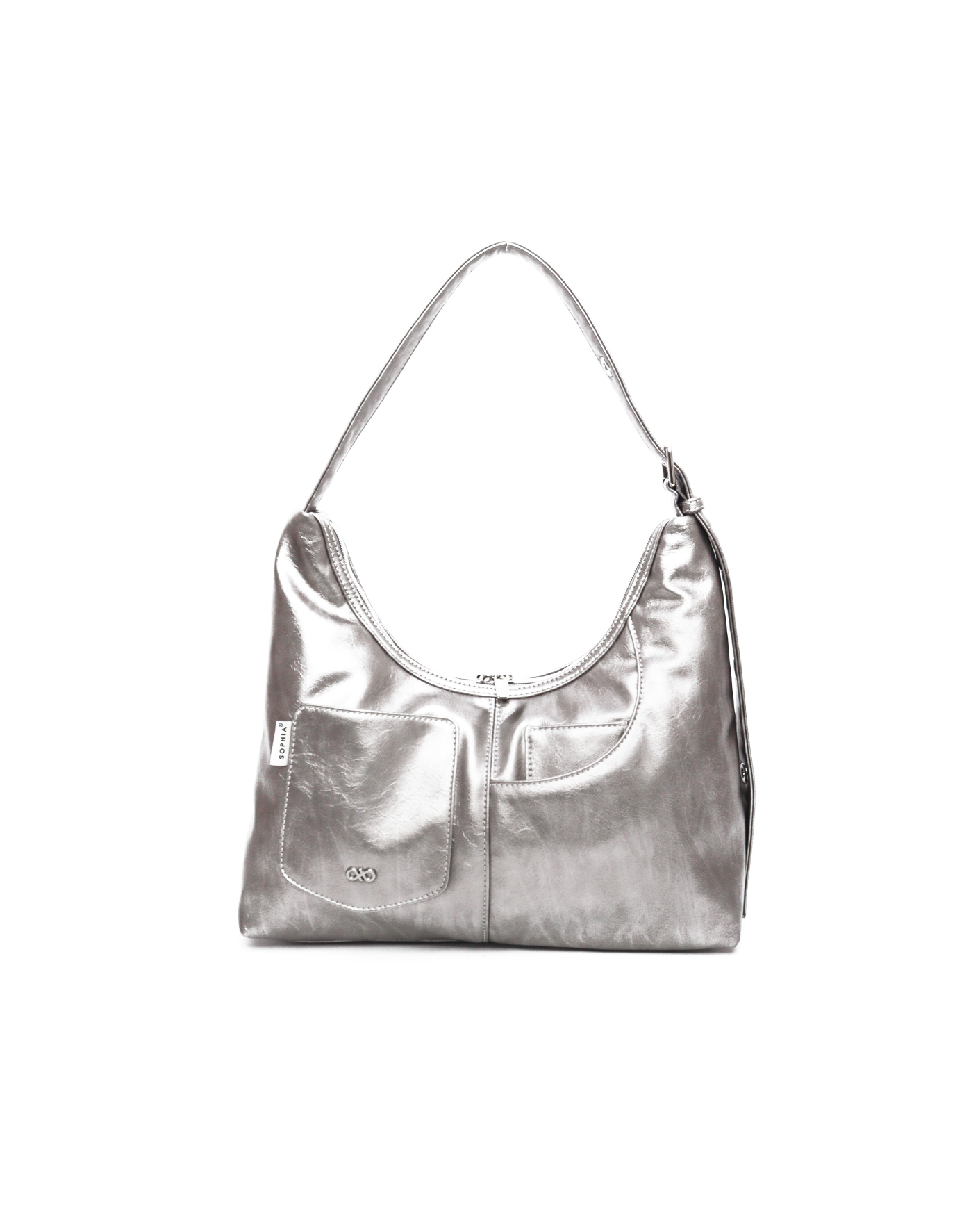 SIGNATURE POCKET LEATHER HOBO BAG IN NICKEL – TSL Singapore